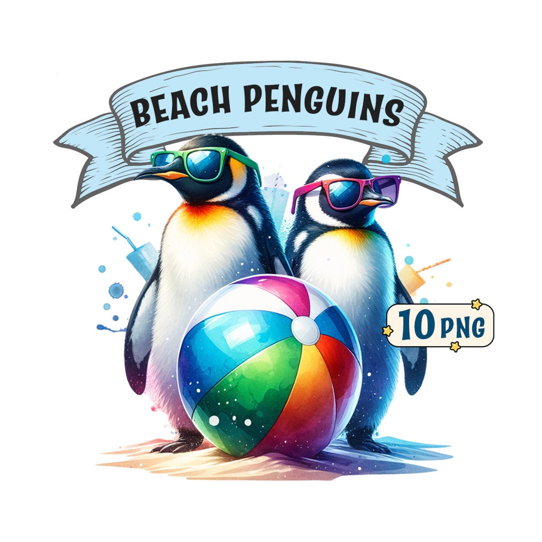 Beach Penguins Clipart Bundle, 10 Funny and Cool Beach Themed Penguins ...