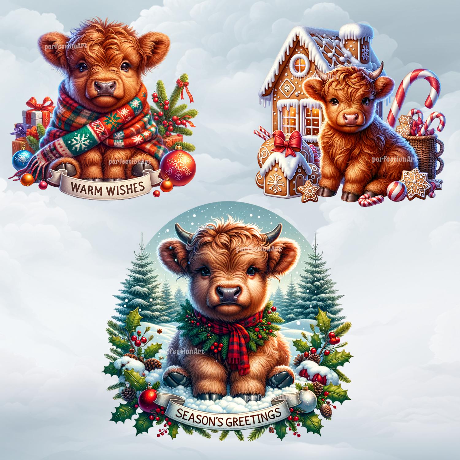 Christmas Highland Cows Clipart Bundle: 11 Cute Christmas Themed ...