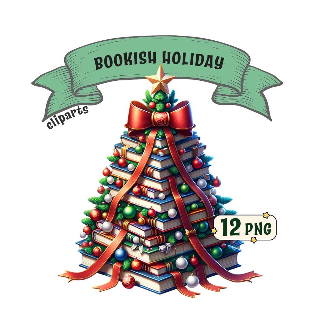 Bookish Holiday Clipart Bundle – 12 Holiday-themed PNG Images for Book ...