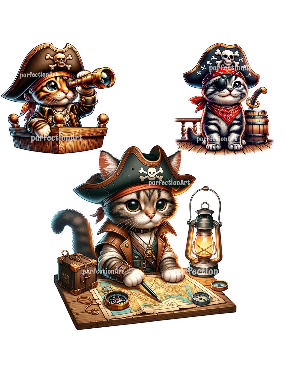 Captain Claws Clipart Bundle, 10 Cute and Cool Pirate Cats PNG Images ...