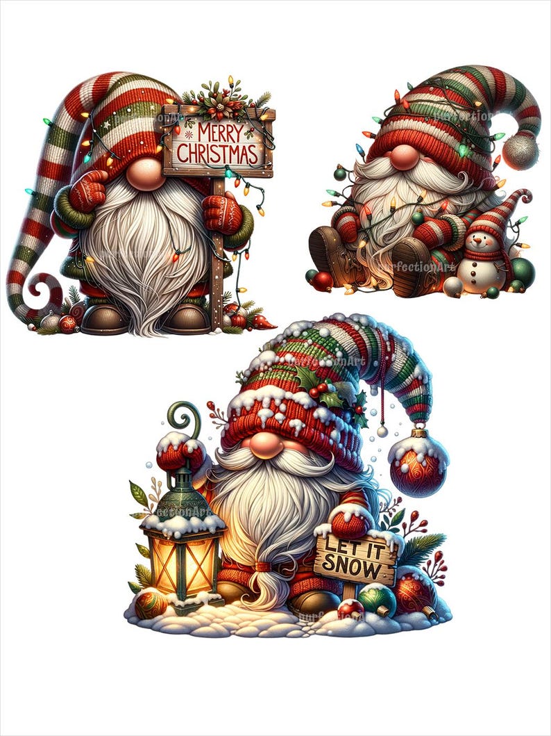 Christmas Gnomes Clipart Bundle, 11 Festive and Whimsical Christmas ...