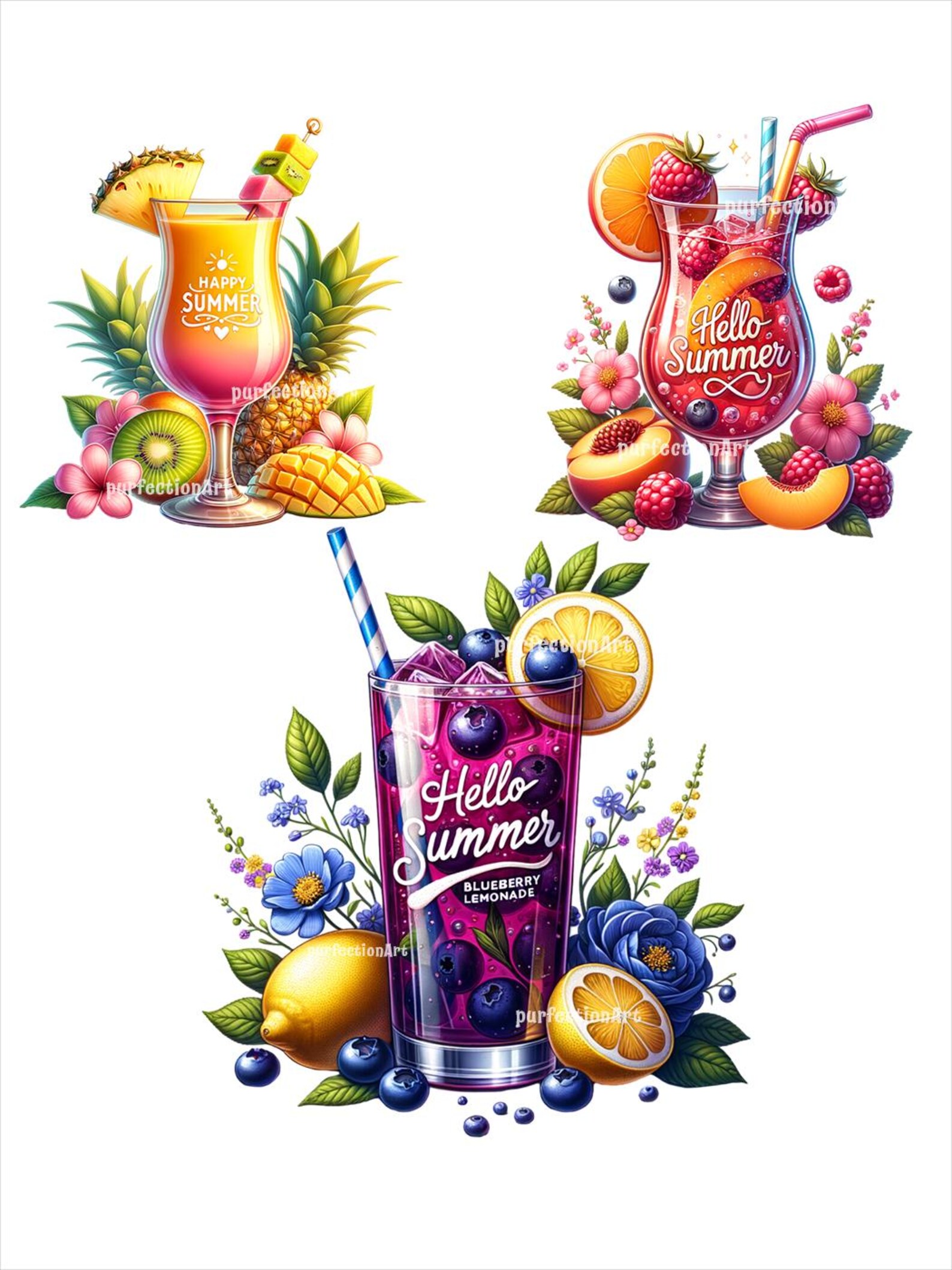 Summer Drinks Clipart Bundle: 12 Fruity and Refreshing Summer Themed ...