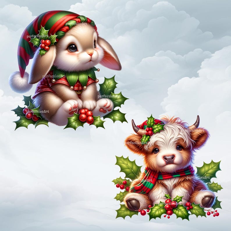 Animal Elves Clipart Bundle – 20 Adorable Christmas-themed Baby Animals ...
