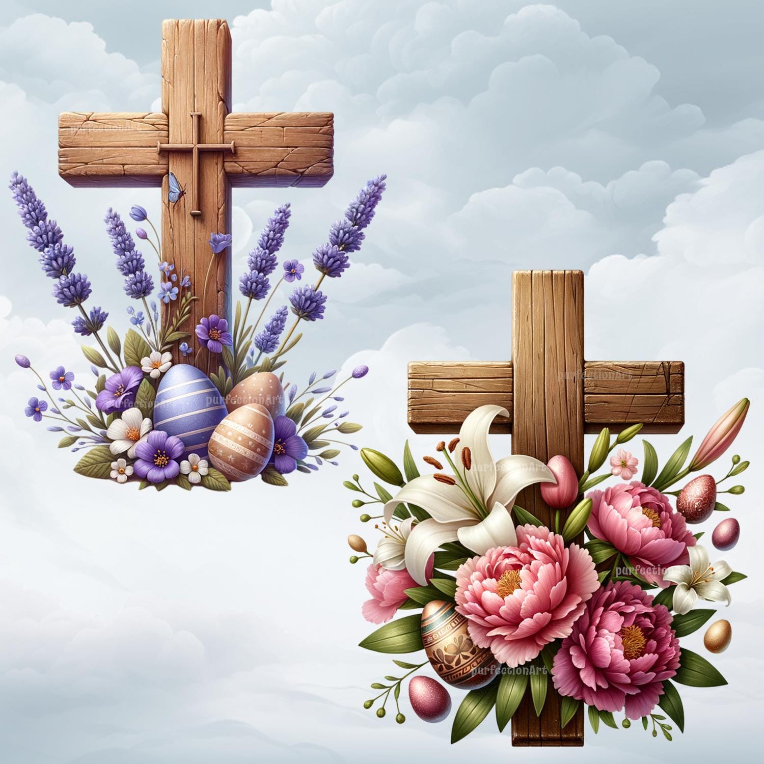 Rustic Easter Crosses Clipart Bundle, 10 Floral Crosses With Easter ...