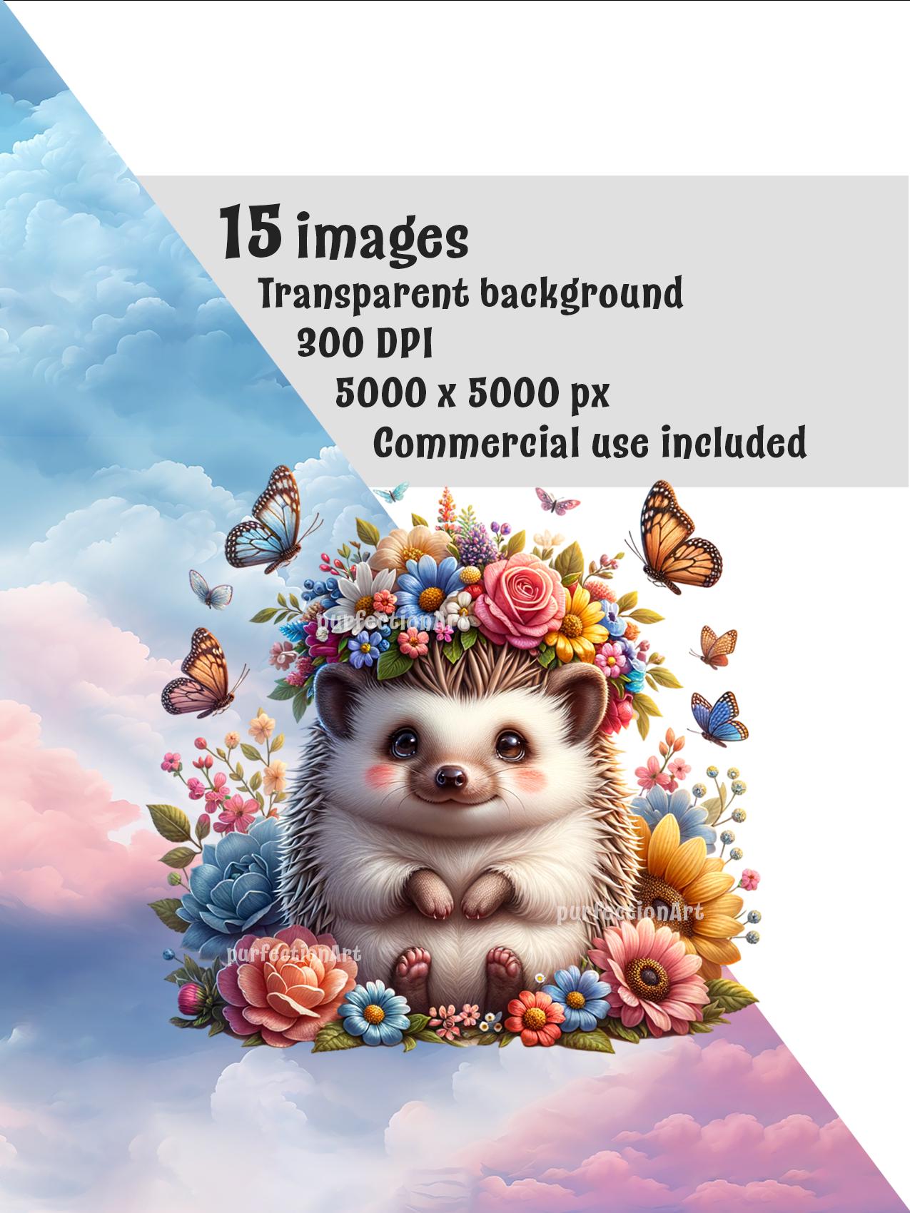 Hedgehogs Clipart Bundle – 15 Cute Hedgehog PNG Images in Various ...