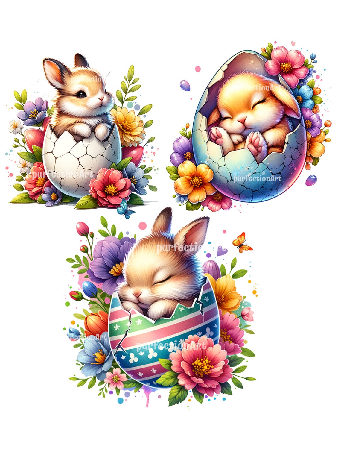 Easter Bunnies Clipart Bundle, 14 Cute Baby Bunnies Sleeping in Easter ...