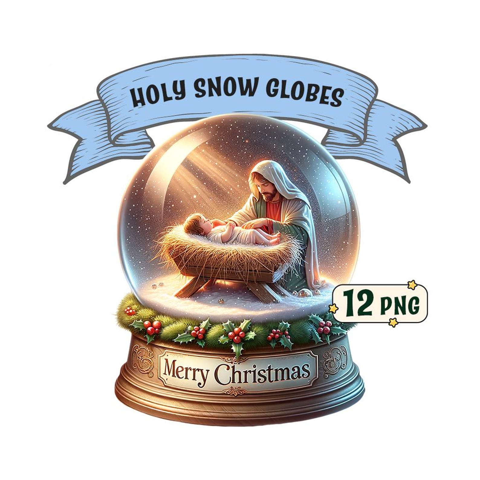 Holy Snowglobes Clipart Bundle, 12 Snowglobes With Beautiful Christmas ...