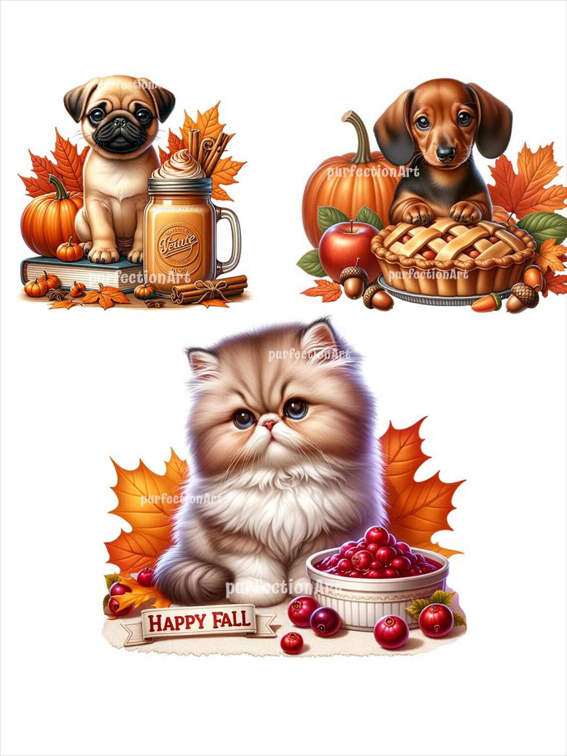 Fall Feast of Pets Clipart Bundle, 15 Fall Themed Foods and Drinks With ...