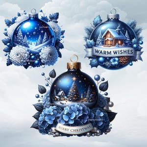 Blue Ornaments Clipart Bundle: 12 Christmas Themed Ornaments in Shades ...