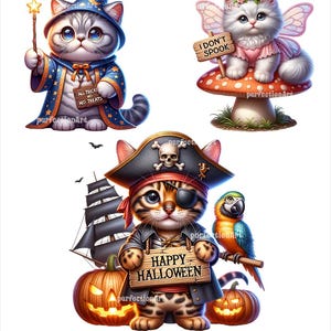 Halloween Cats Clipart Bundle, 11 Cute Halloween Themed Kitten PNG ...