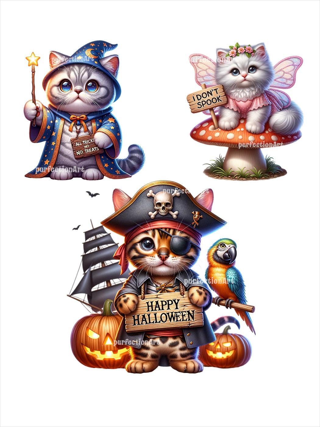 Halloween Cats Clipart Bundle, 11 Cute Halloween Themed Kitten PNG ...