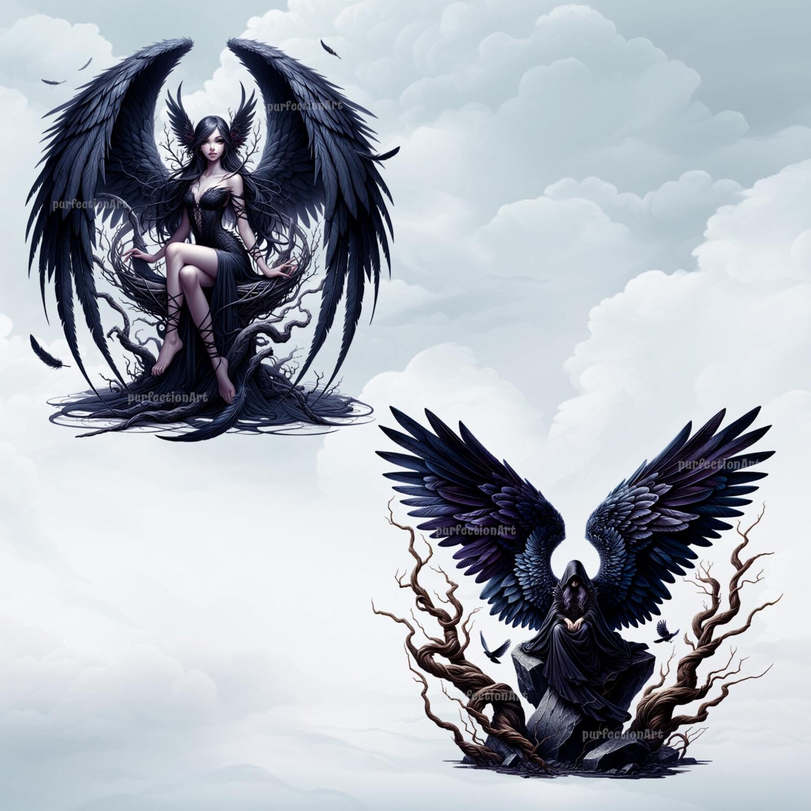 Raven Fairies Clipart Bundle, 10 Enchanting Dark and Raven Themed ...