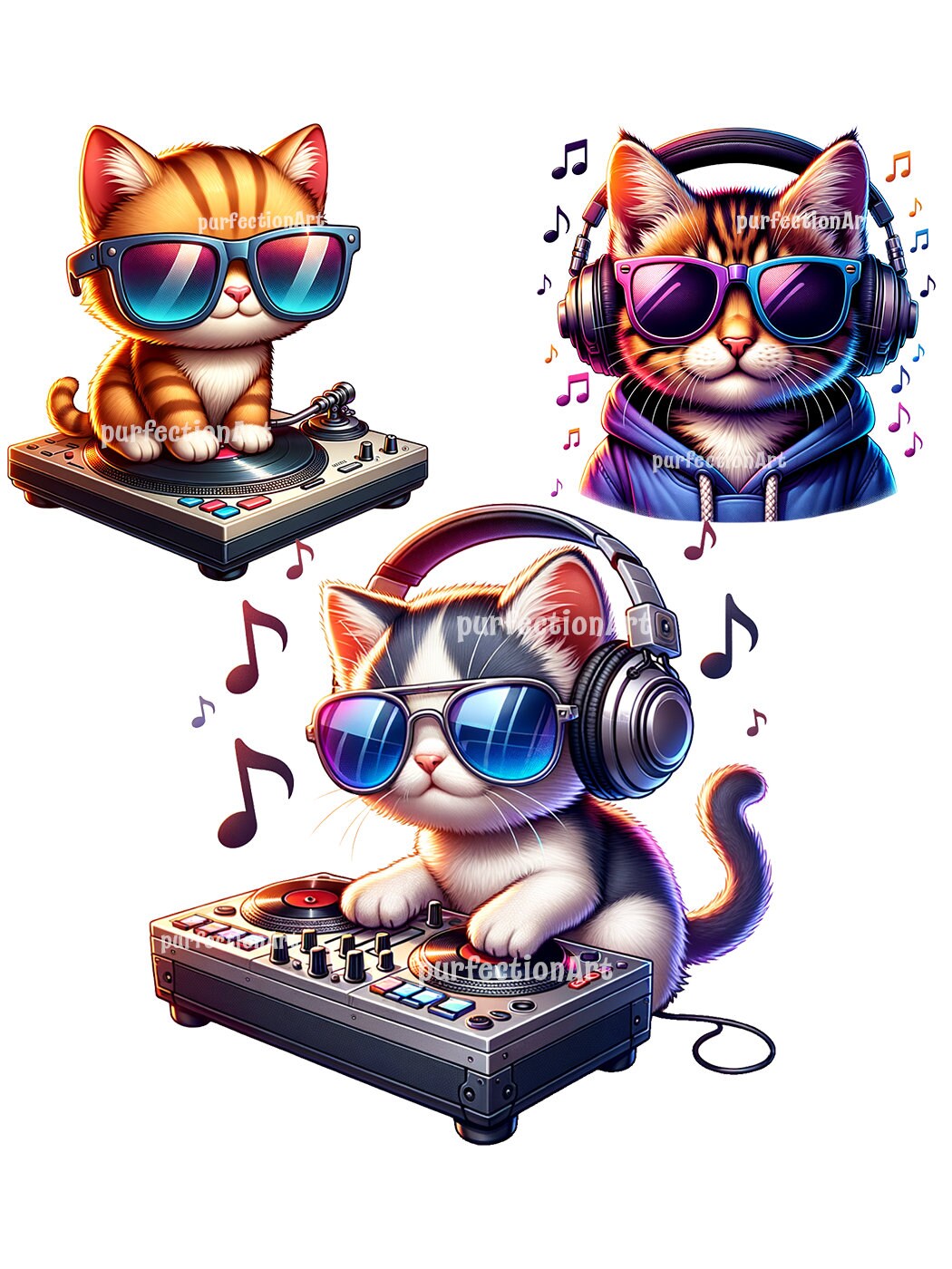 DJ Paws Clipart Bundle: 12 Playful and Cool DJ Cat PNG Images With ...
