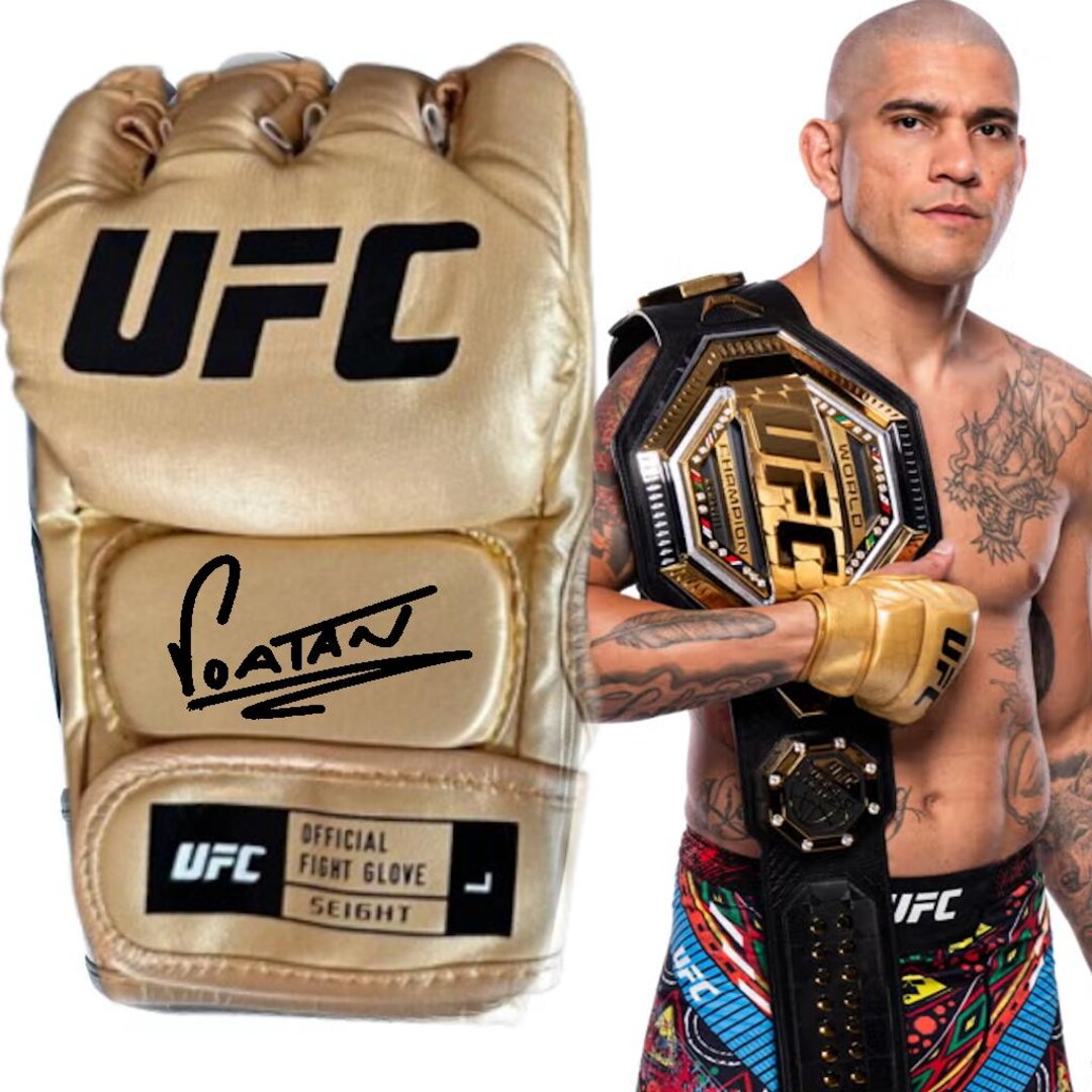 Alex Pereira Autographed Gold UFC MMA Fighting Glove Memorabilia W/ COA ...