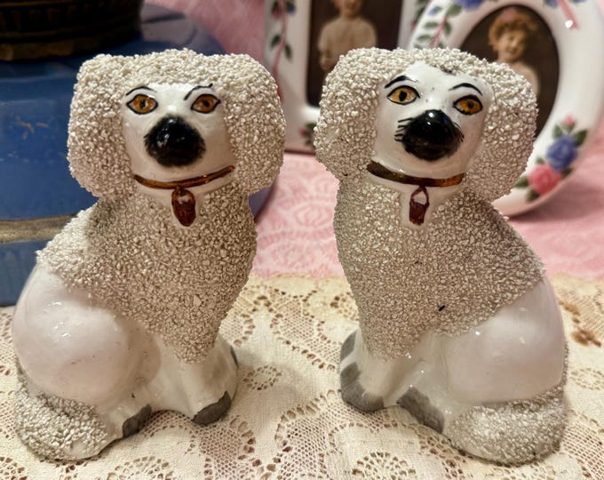 Charming Victorian Era Antique Staffordshire Confetti Poodle Figurines ...