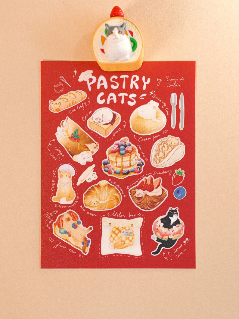 Pastry Cat Sticker Sheet: Kawaii Dessert Stickers for Planners - Etsy