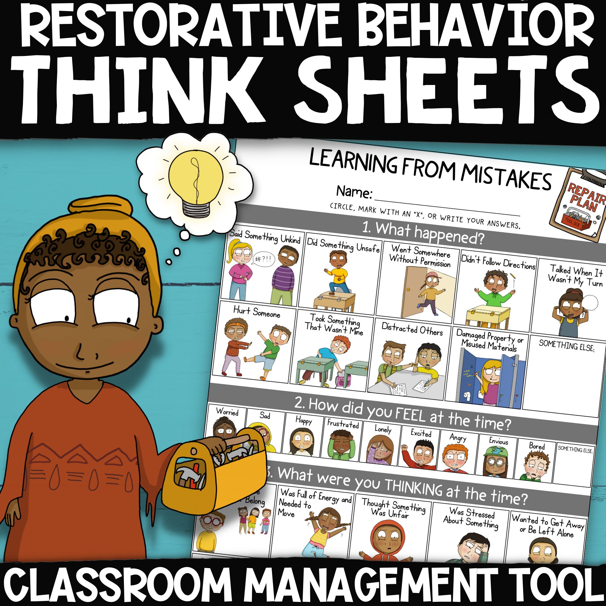 Behavior Reflection Think Sheets: Conflict Resolution Restorative ...