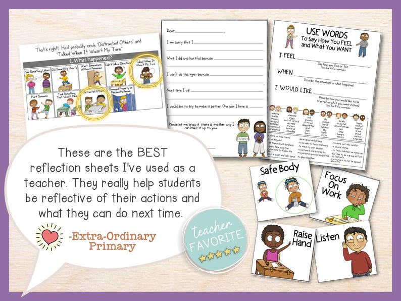 Behavior Reflection Think Sheets: Classroom Management Tools (PDF) - Etsy