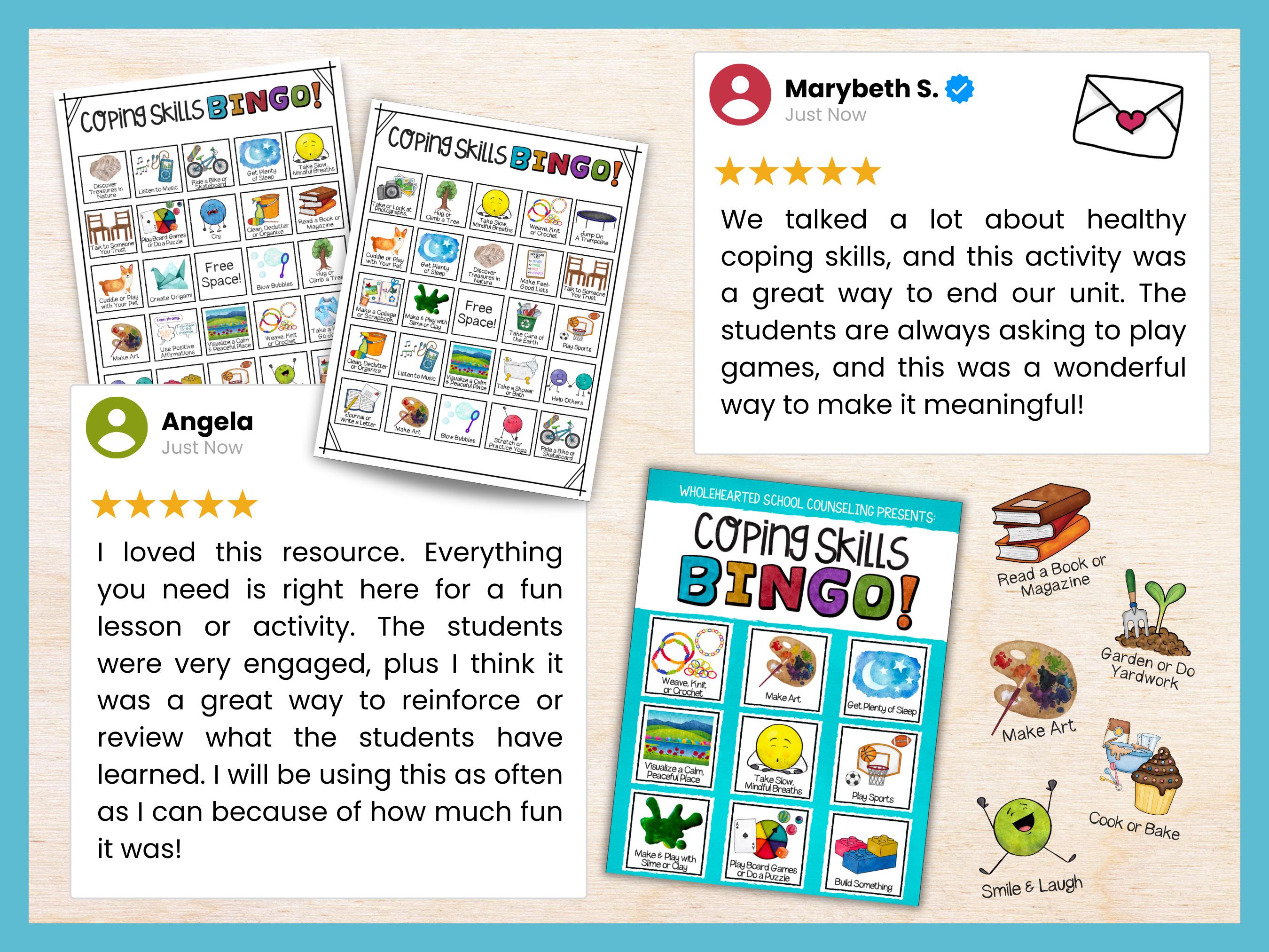 Coping Skills BINGO Game - Stress Management SEL Activity, Counseling ...