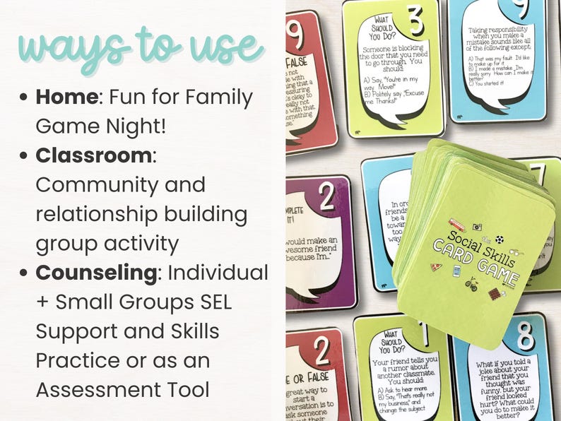 Social Skills Card Game, Therapy for Kids and Teens (digital ...