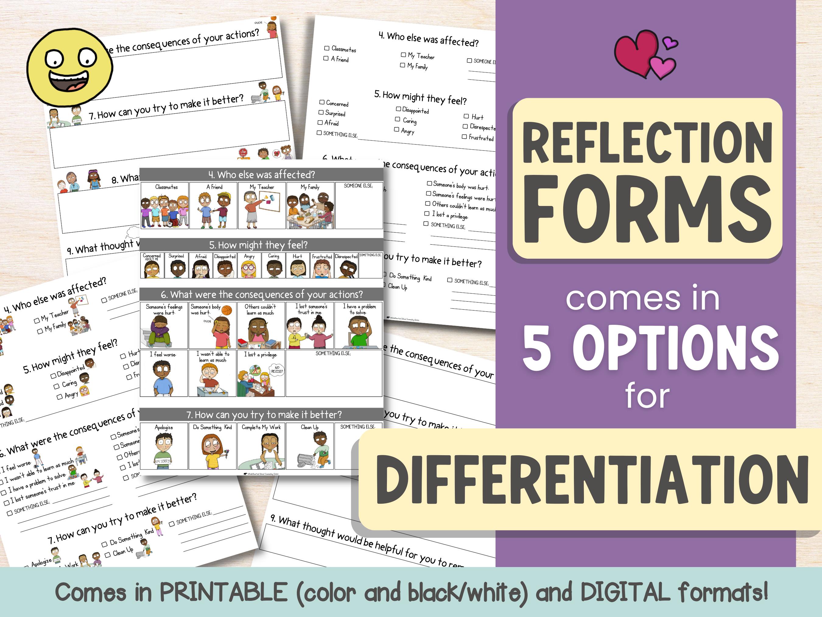 Behavior Reflection Think Sheets: Classroom Management Tools (PDF) - Etsy