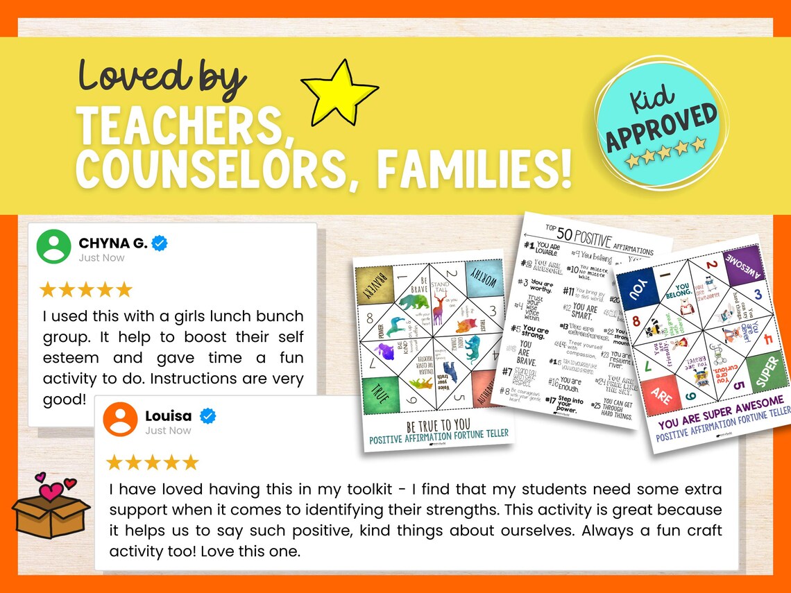 Positive Affirmation Activity for Kids, Counseling Lesson, Self Esteem ...