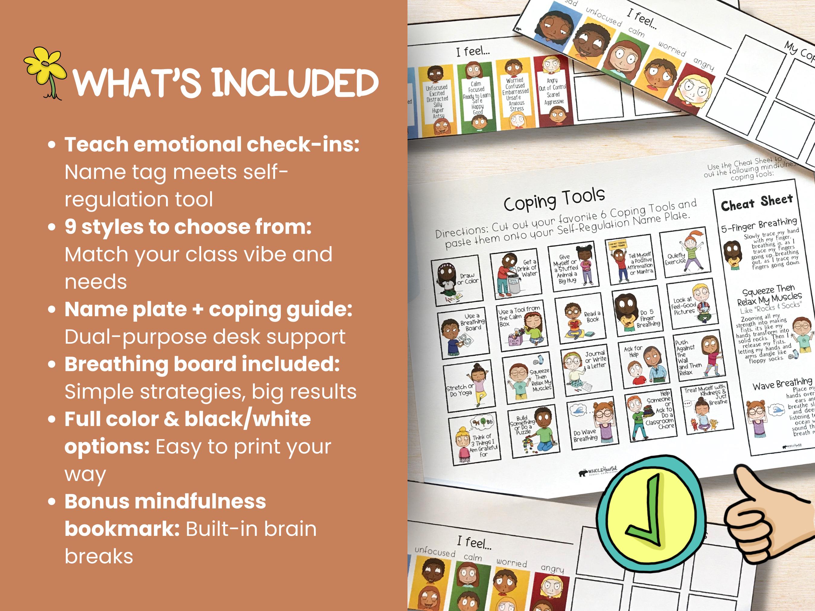 Self-regulation Desk Name Tags: Emotional Check-in, Coping Tools ...
