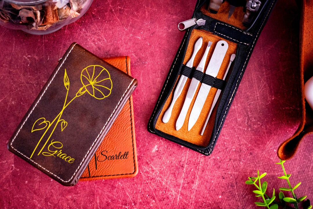 Birth Month Flower Manicure Set Case, Custom Manicure Set, Leather ...
