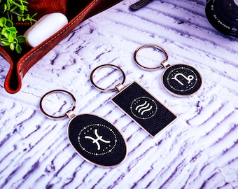 Personalized Zodiac Sign Keychain, Custom Zodiac Keychain, Oval ...