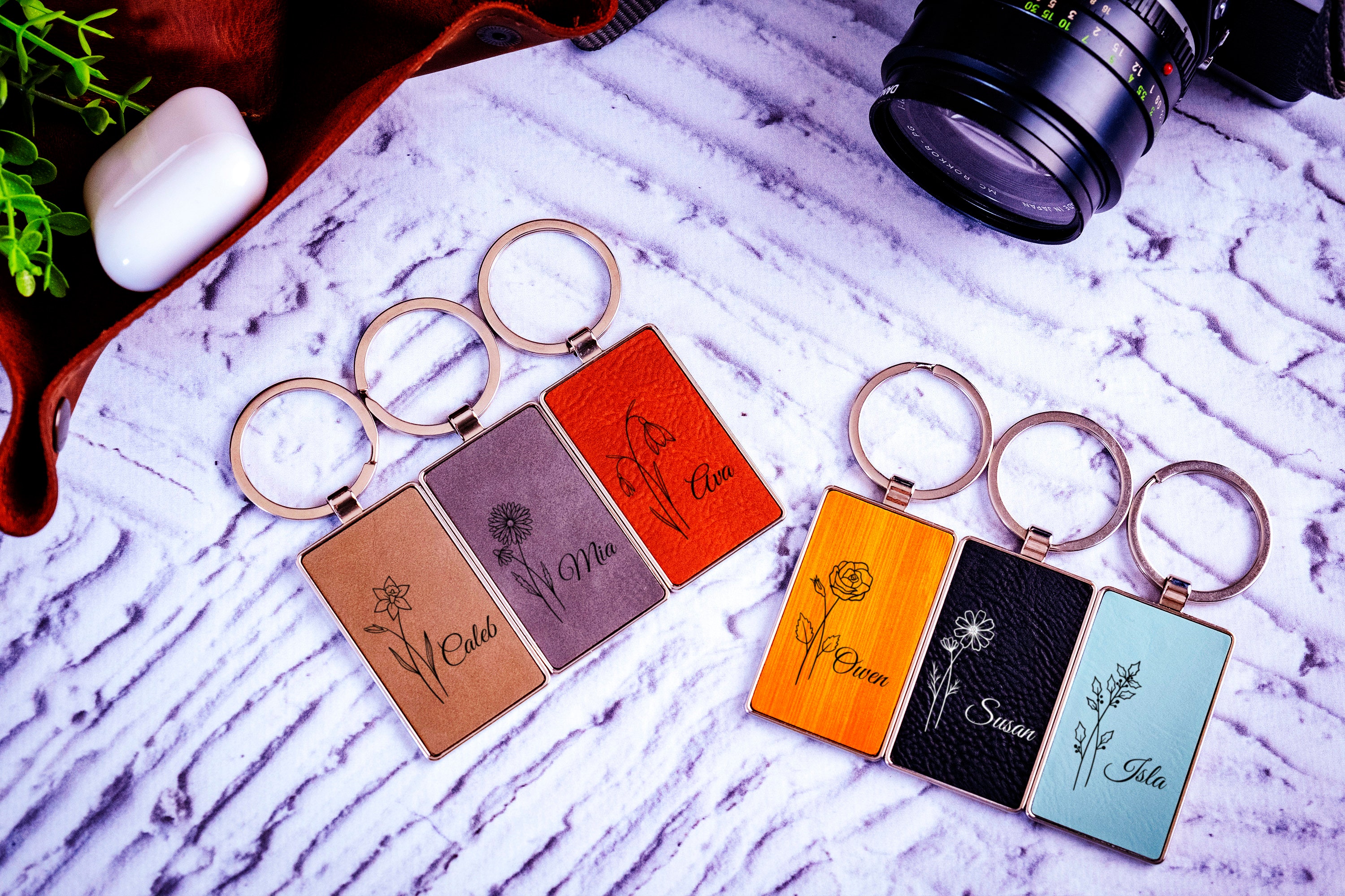 Personalized Birth Flower Keychain, Oval Keychain, Custom Flower ...