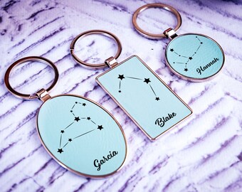 Personalized Zodiac Sign Keychain, Custom Zodiac Keychain, Oval ...