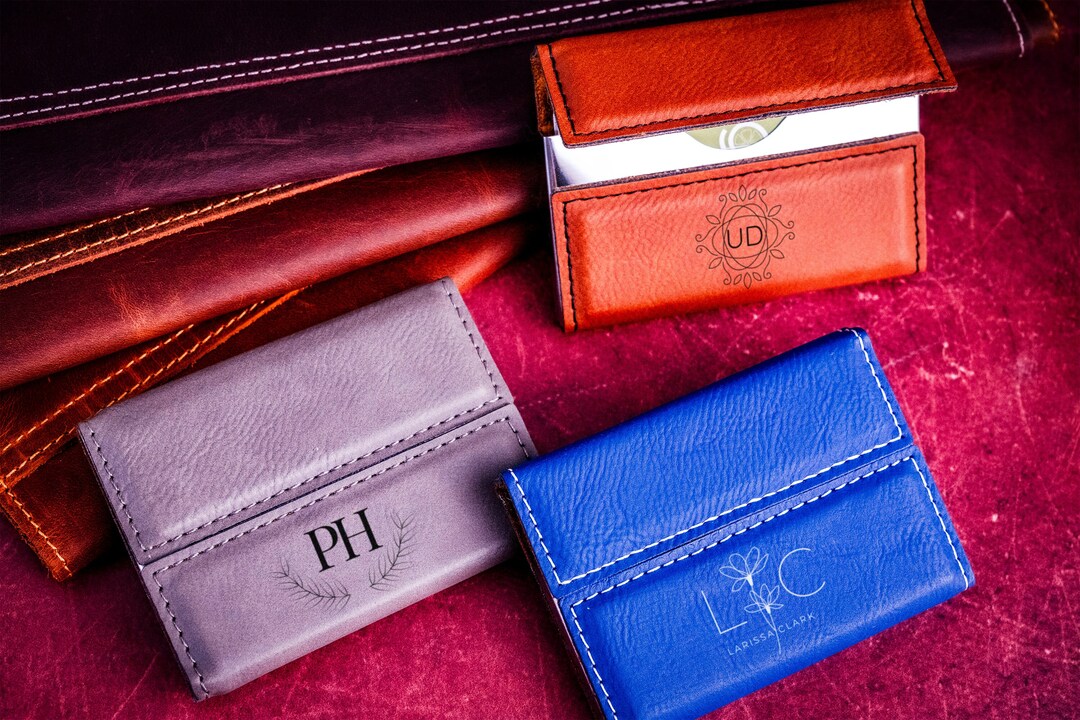 Custom Monogram Card Holder, Leather Name Card Case, Monogram Engraved ...