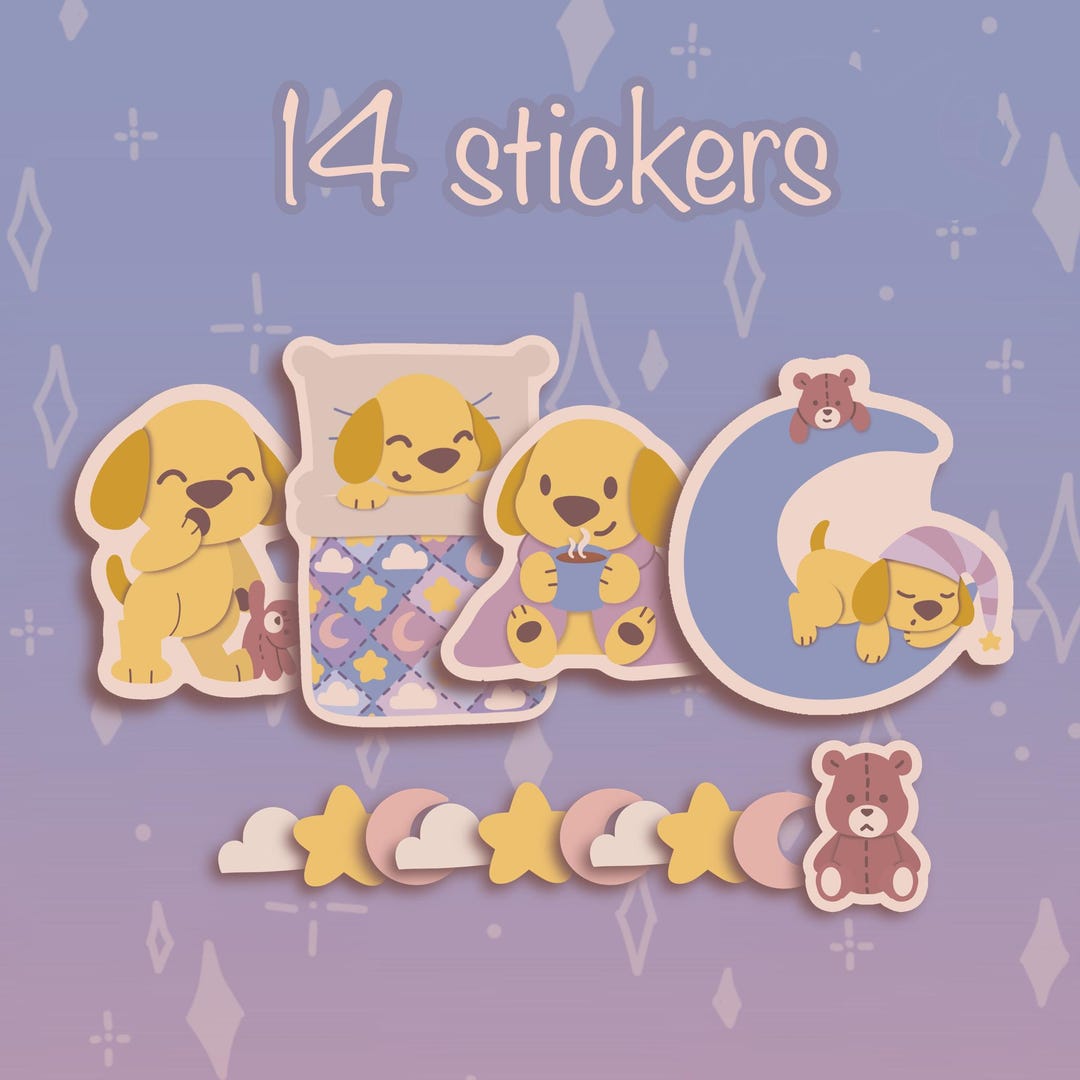 Sleepy Pup, 14 Count Sticker Set | Cute Waterproof Stickers | Dreamy ...