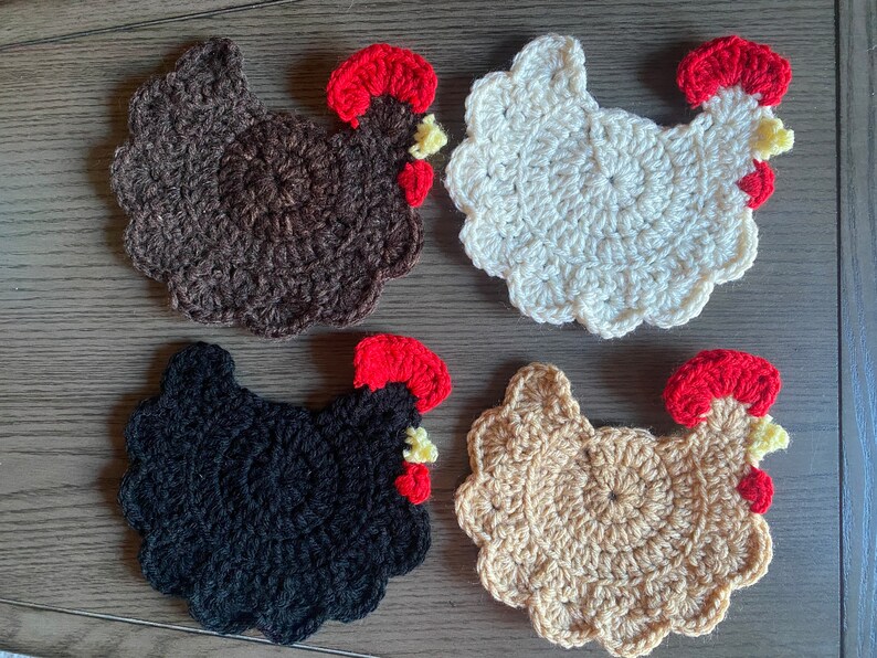 Adorable Crocheted Chicken Coasters, Variety of Colors Available, Set ...