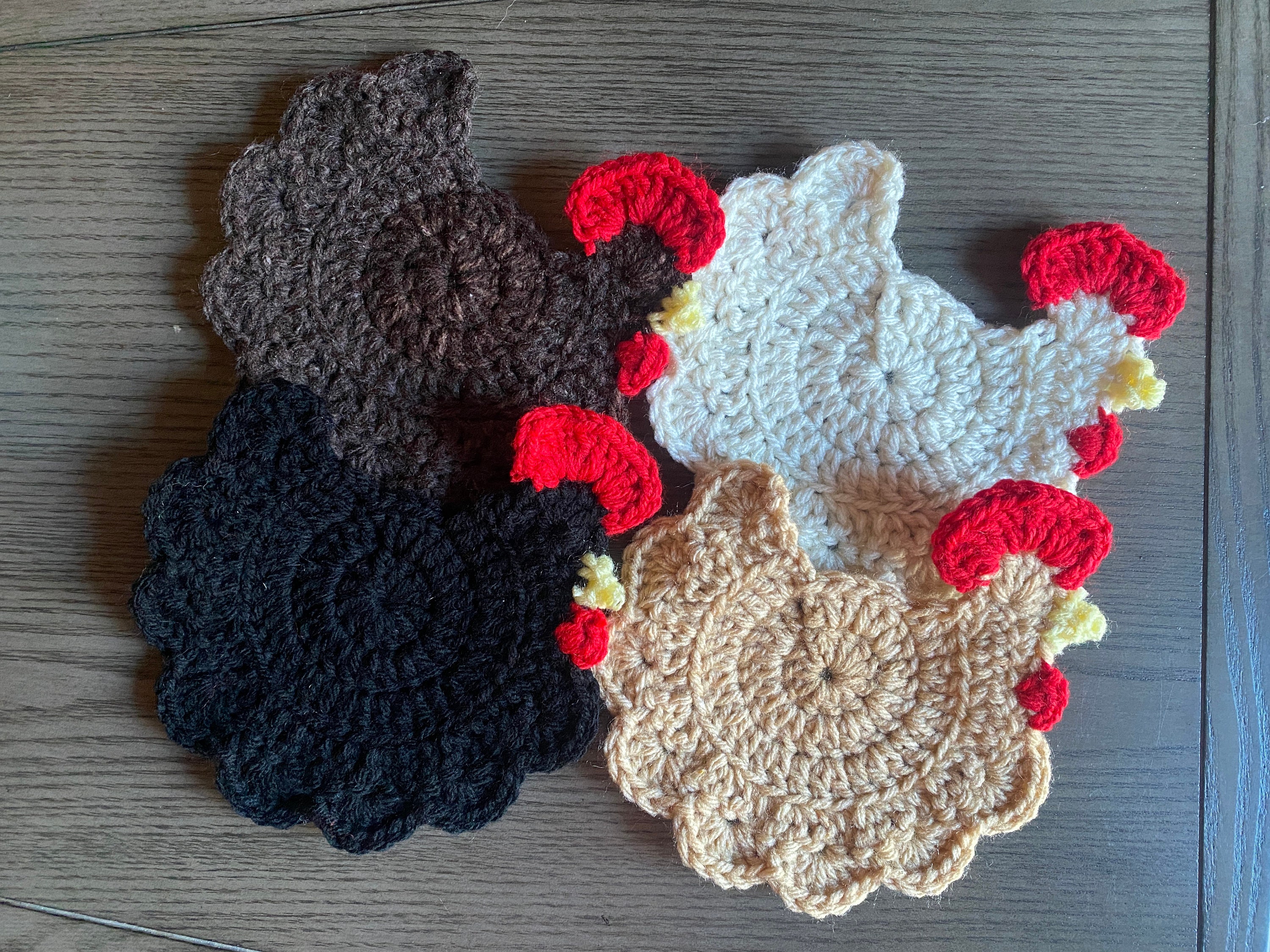 Adorable Crocheted Chicken Coasters, Variety of Colors Available, Set ...