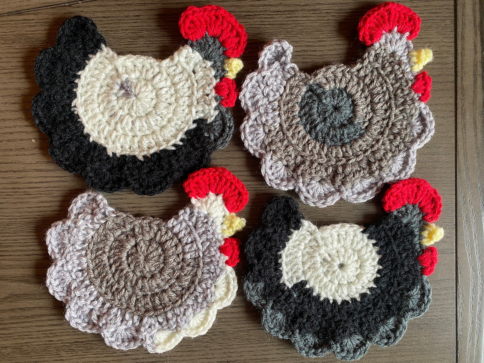 Adorable Crocheted Chicken Coasters, Variety of Colors Available, Set ...