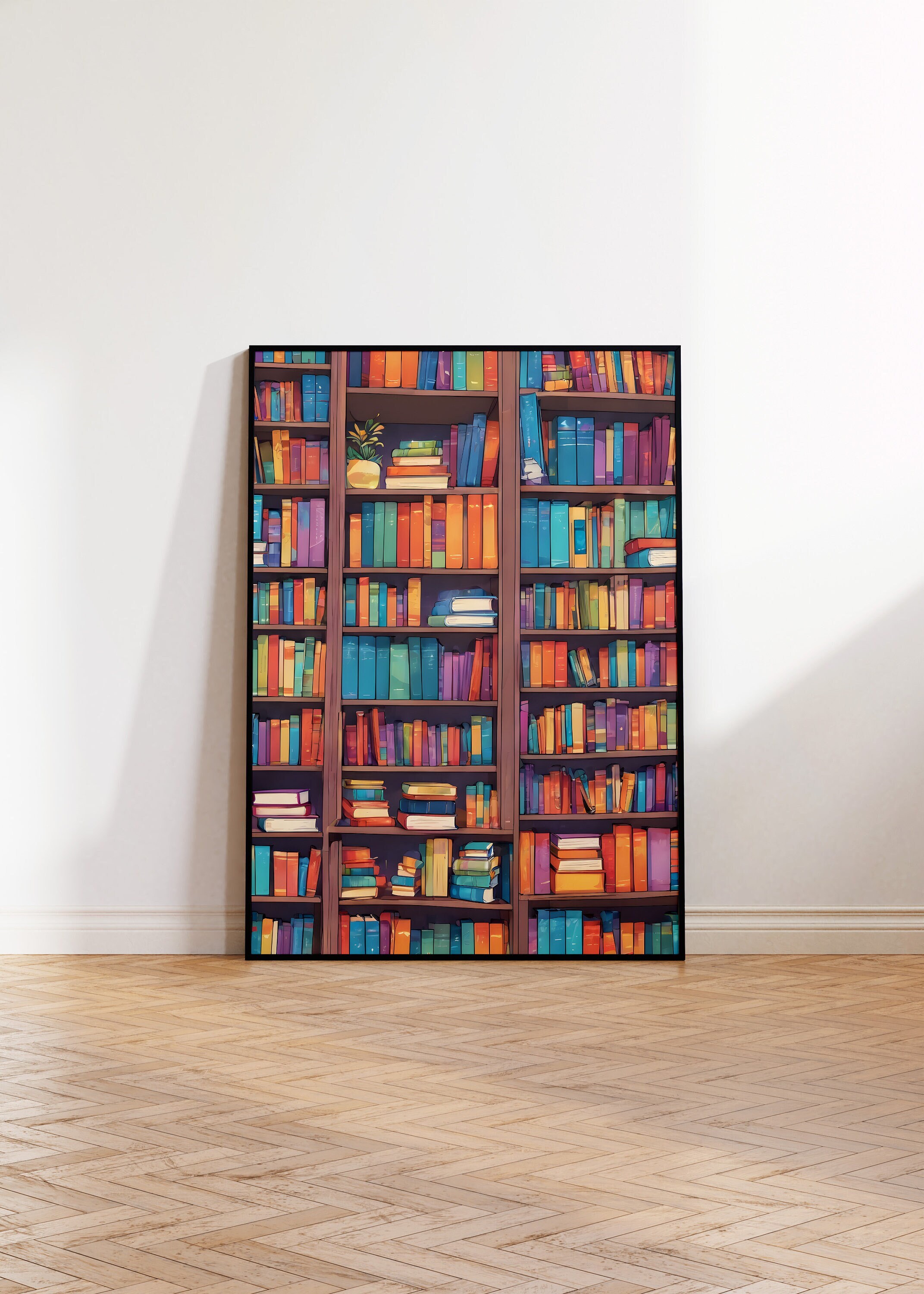 Bookshelf Retro Poster Bookstore Poster Vibrant Maximalist Reading Art ...