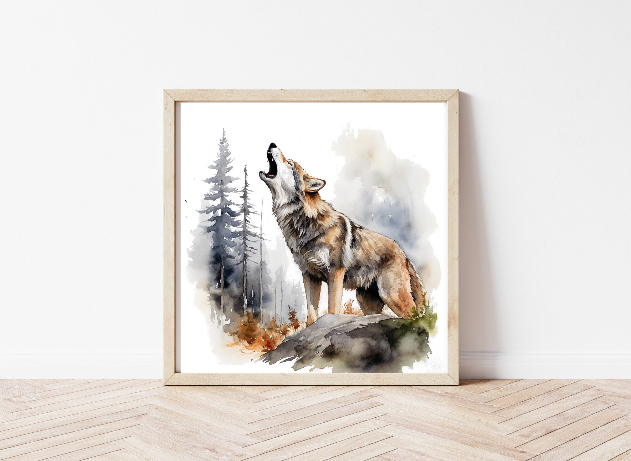 Grey Wolf Wall Art Print,wolf Printable Art Home Decor,wolf Landscape ...