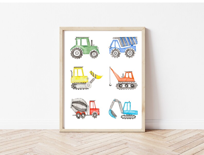 Colorful Construction Trucks Art Prints,watercolor Trucks Nursery Decor ...