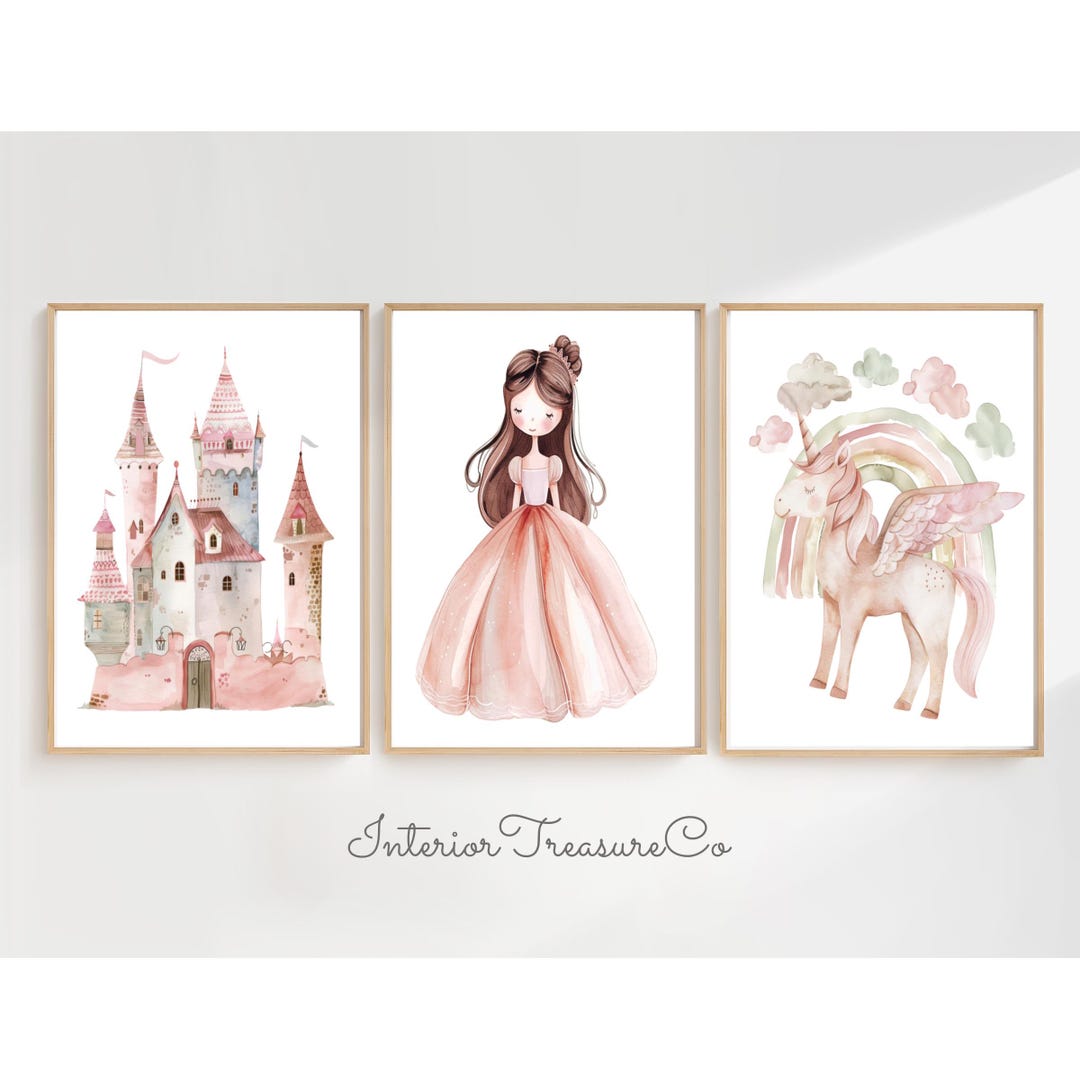 Princess Nursery Art Prints,pastel Rainbow Unicorn Nursery Wall Decor ...