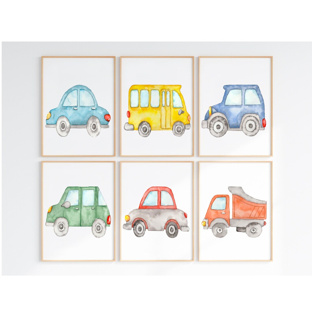 Transportation Watercolor Art Prints, Cars, Trucks, Bus, Boys Room Wall ...