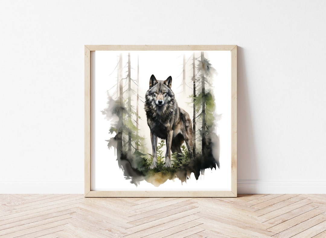 Wolf Landscape Art Print, Gray Wolf Home Wall Decor (digital Download ...