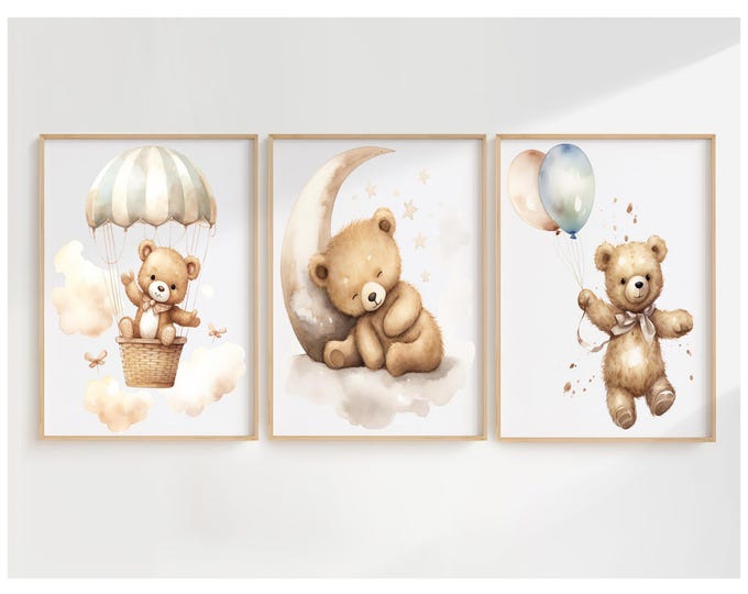 Teddy Bear Nursery Wall Art, Nursery Prints, Teddy Bear Nursery Decor ...