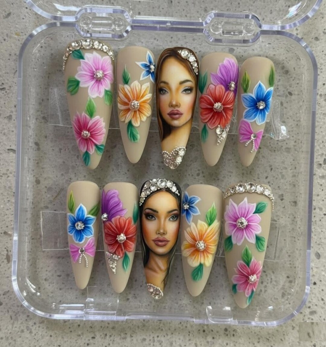 Ethereal Peony Stained Glass Press on Nails | 3D Hand Painted Nail Art ...