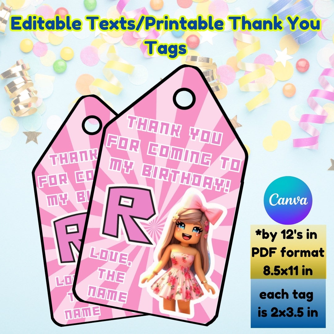 Thank You Tags Birthday, Roblox Gift Tags, Roblox Party Favor Label ...