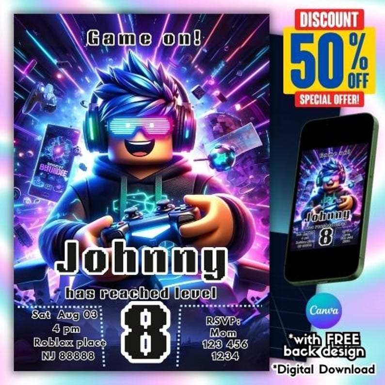 Roblox Invite, Roblox Invitation, Roblox Boy Birthday, Kids Invite ...