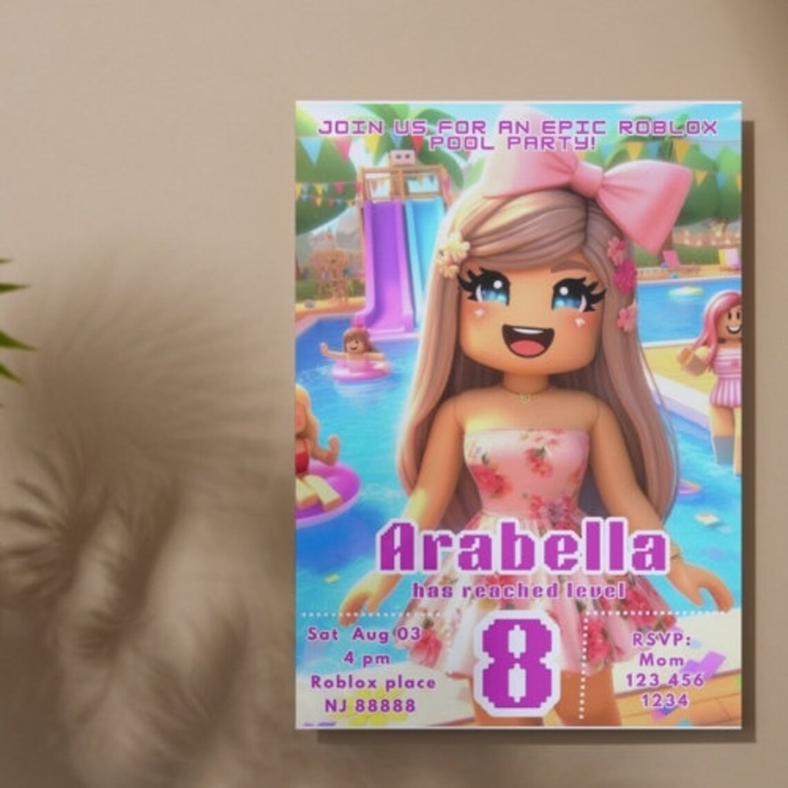 Roblox Invitation, Roblox Pool Party Invitation, Girls Birthday ...