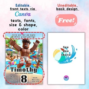 Roblox Invitation, Pool Party Invitation, Editable Template Invitation ...