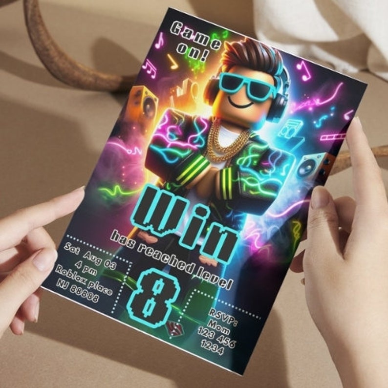 Roblox Birthday Invitation, Gamer Party Invitation, Roblox Boy, Roblox ...