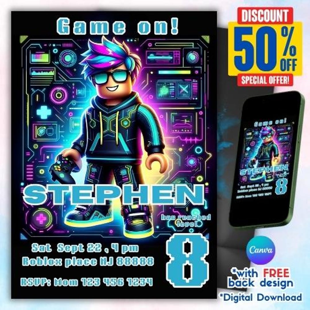 Roblox Invite, Roblox Invitation, Roblox Boy Birthday, Kids Invite ...